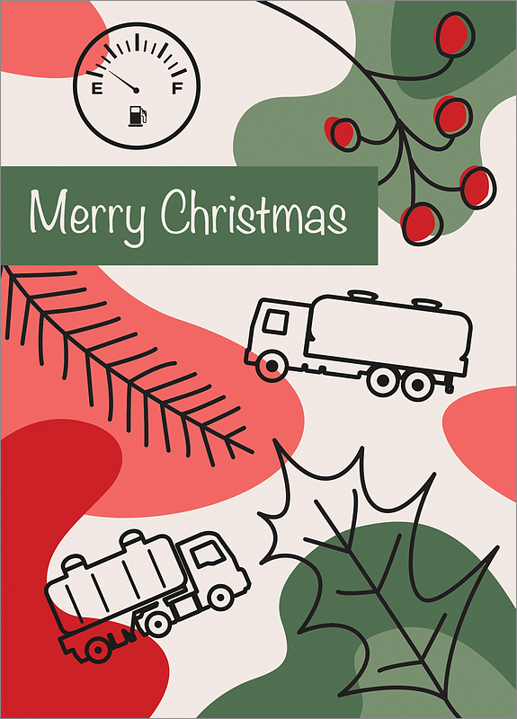 Tanker Truck Holly Card (Glossy White) | Trucking Christmas Cards