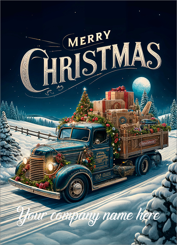 Trucking Christmas Card Rustic (Glossy White) | Trucking Christmas Cards